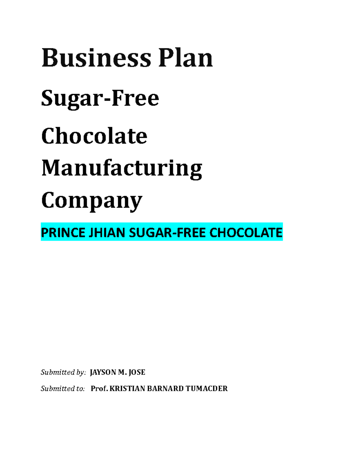 Business Plan Chocolate Final - Business Plan Sugar-Free Chocolate ...