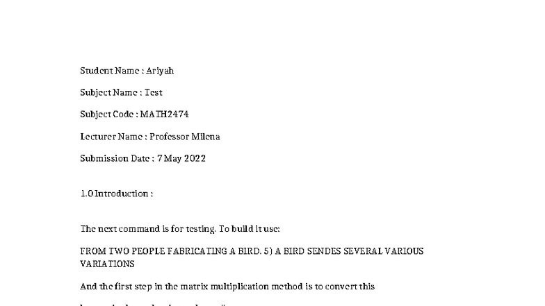 MATH2474 - Test Document: Exploring Matrix Multiplication and Character ...