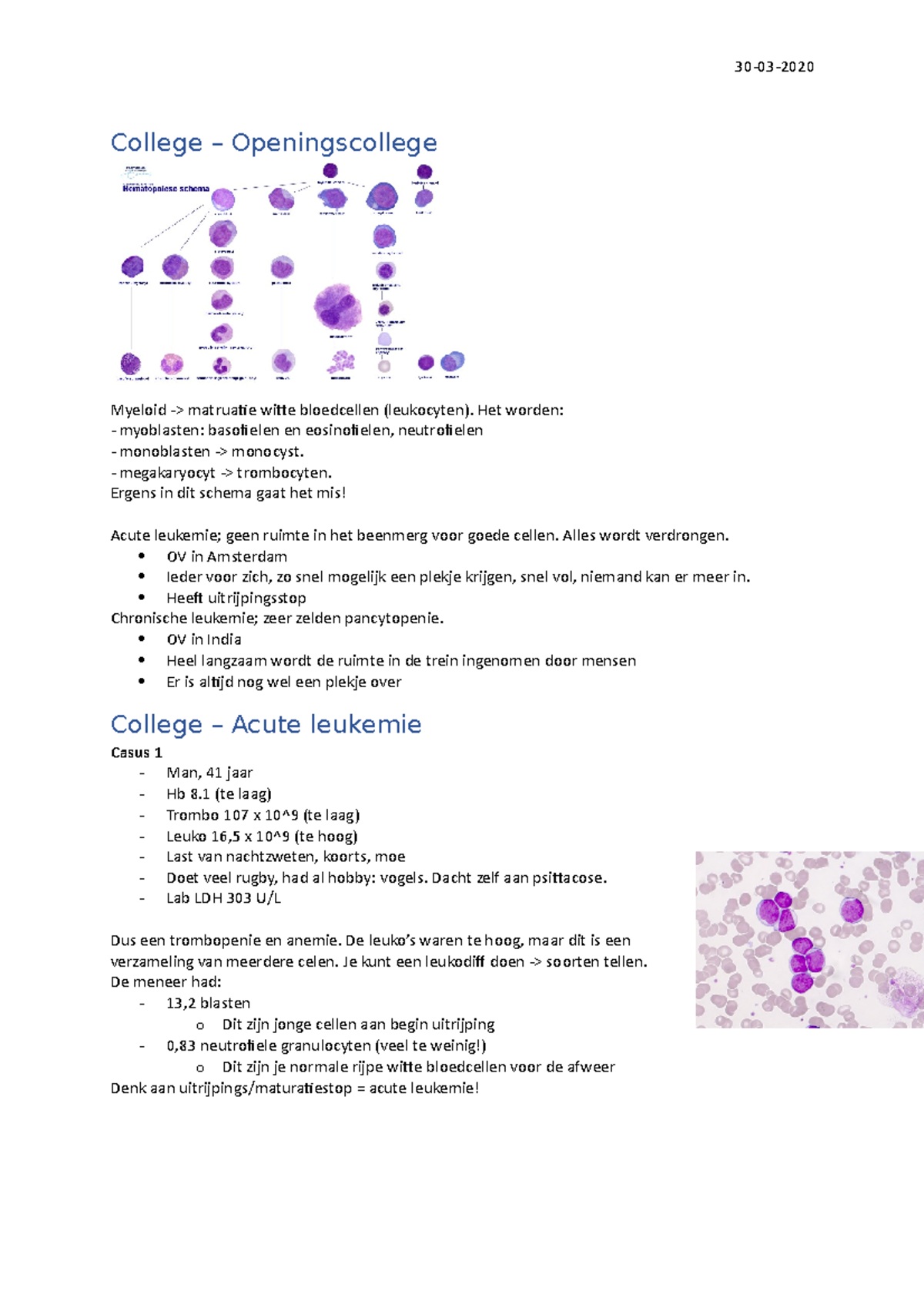 Acute Leukemie en Lymfoom: College Samenvattingen en Casuïstiek ...