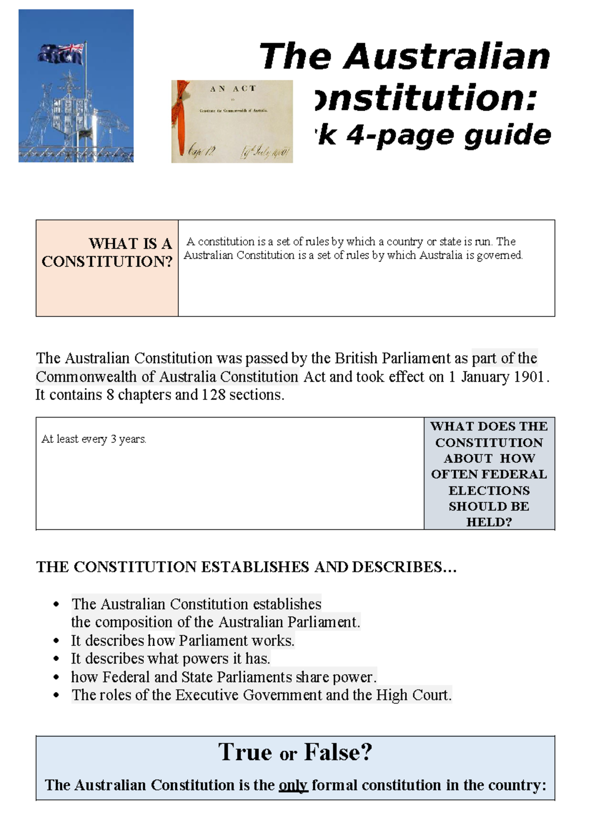 The Australian Constitution - Yr8 Quick Guide 2022 - Studocu