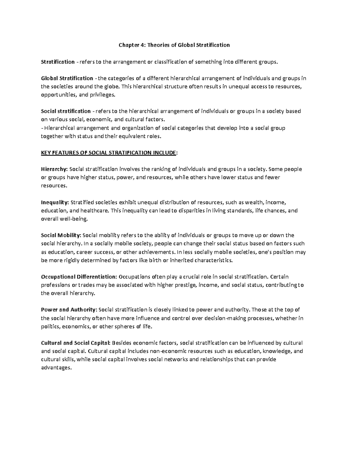 Global-Stratification - Chapter 4: Theories of Global Stratification ...