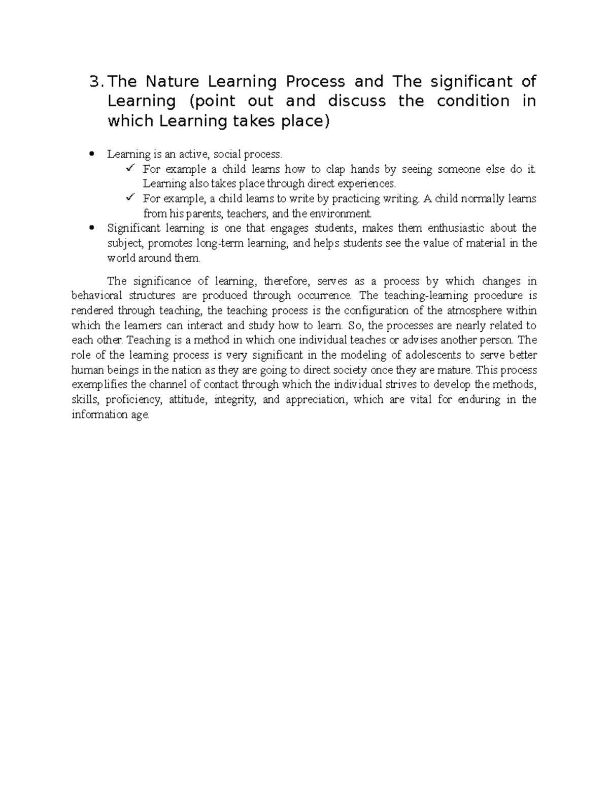 EDUC-603 No. 3 - Nature and Significance of Learning Processes - Studocu