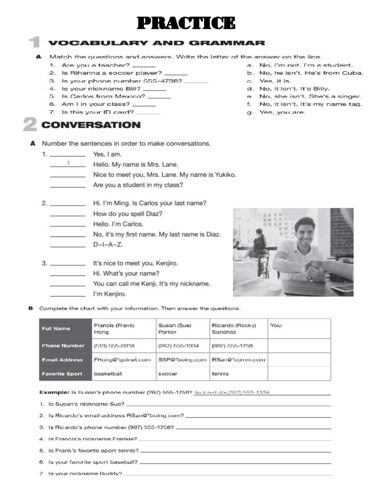 PRACTICE 1: VOCABULARY & GRAMMAR EXERCISES (Ejercicios) - Studocu