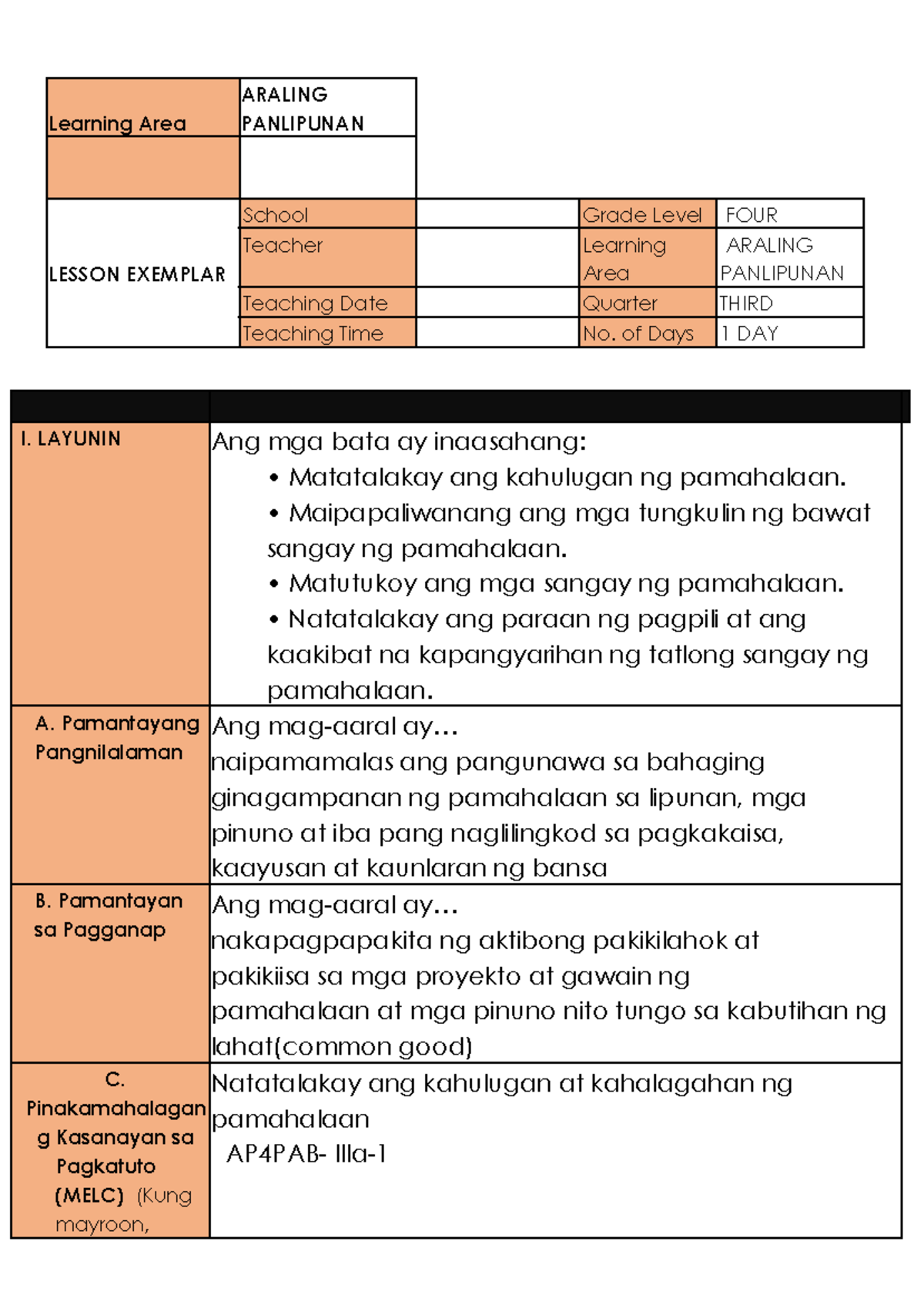 COT AP 4 Q3 - Araling Panlipunan Lesson Plan for Grade 4 - Studocu