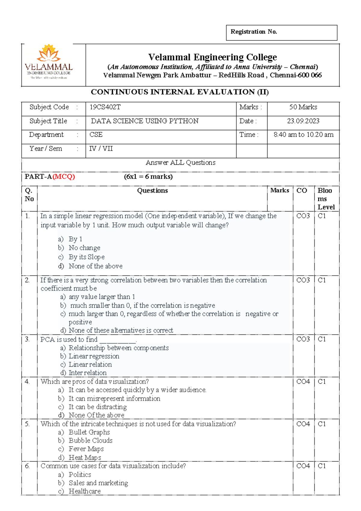 DSUP CIE2 QP1 - Data Science Using Python Continuous Internal ...