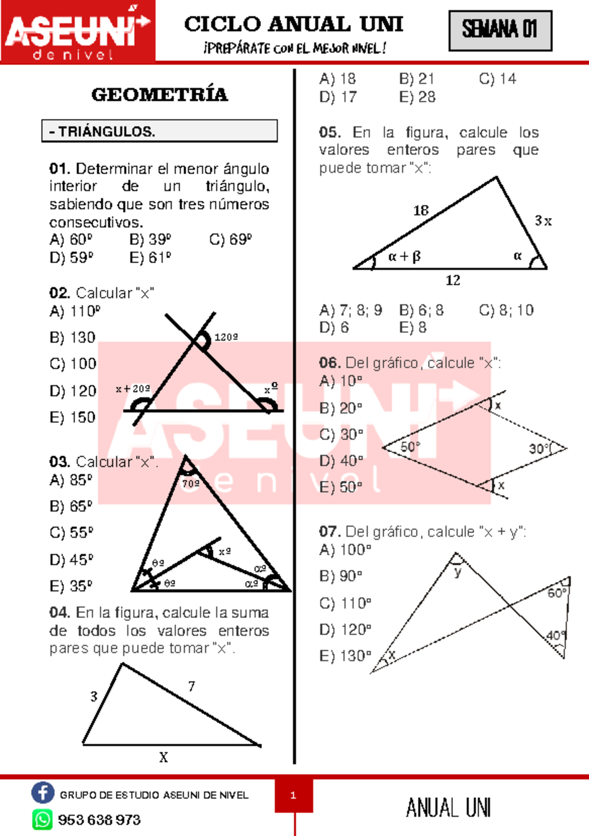 CICLO ANUAL UNI GEOMETRÍA TRIÁNGULOS - TAREA Y CÁLCULOS - Studocu