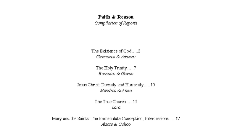Compilation of Reports on Faith and Reason: The Existence of God and ...