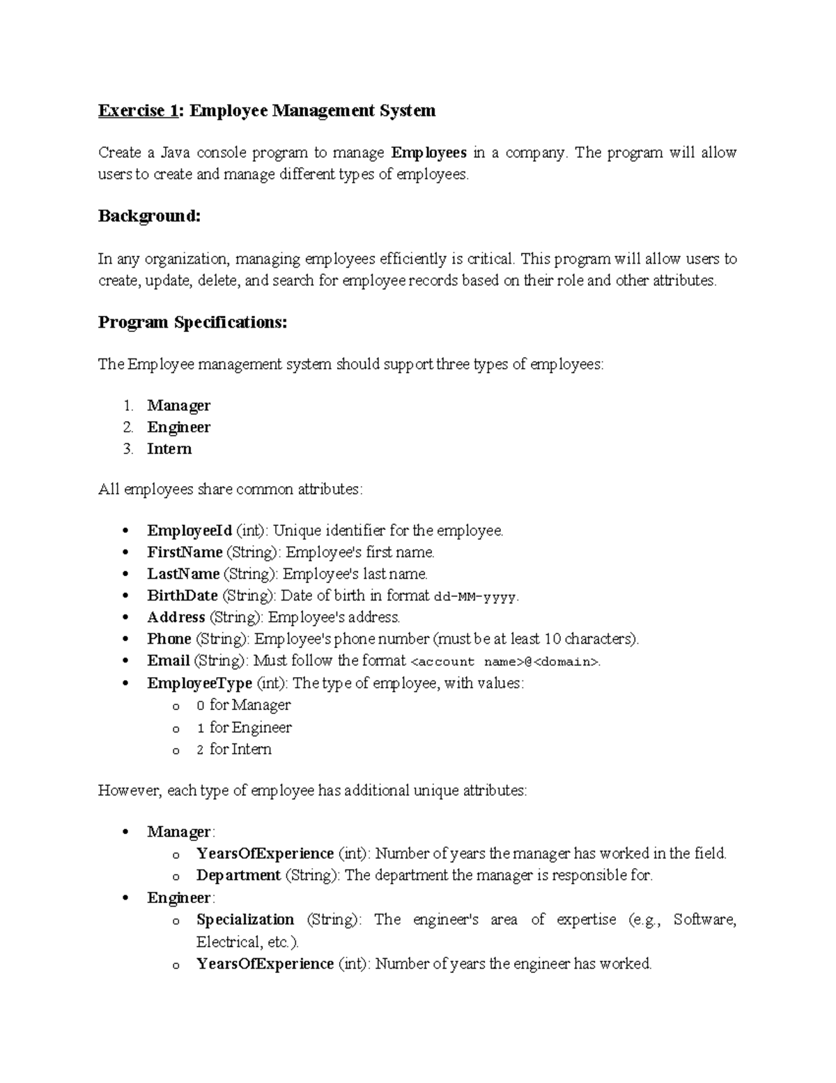 670db5345ff33639 b2b86c3c Exercise 3: Java Employee Management System - Studocu