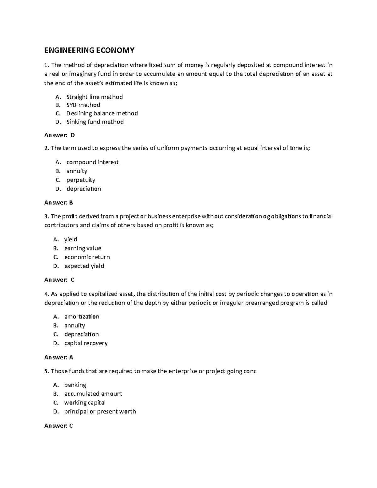 ENGR 201 - Engineering Economy Sample Problems and Solutions - Studocu