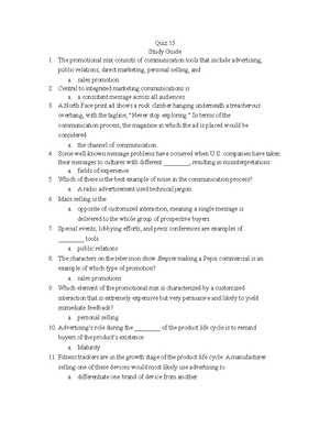 Exam 2 Review Guide - MKT 3343 Exam Review Guide Marketing Fundamentals Key elements required ...