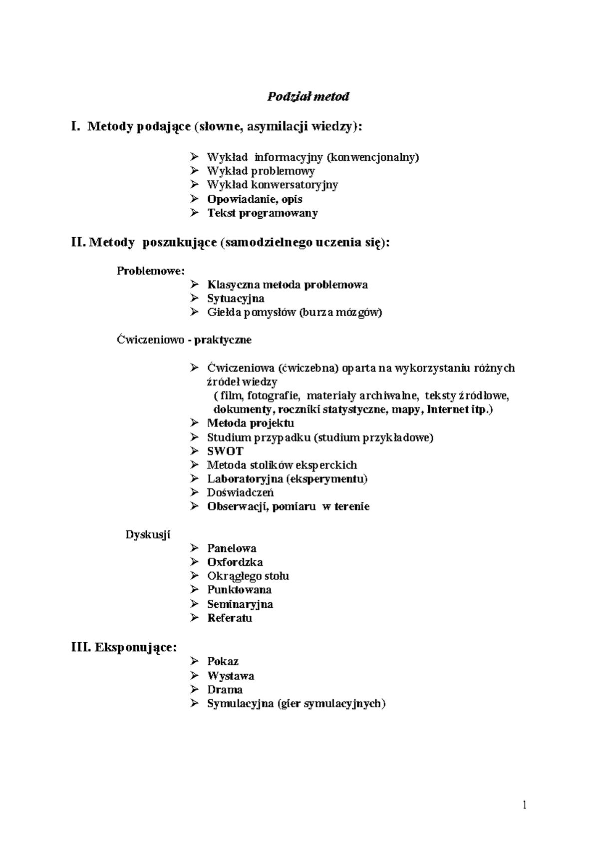 Metody dydaktyczne w edukacji - kurs 5I8II - Studocu