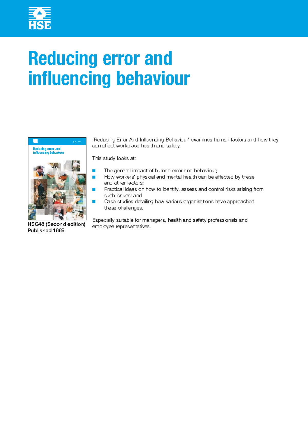 HSG48: Reducing Error and Influencing Behaviour in Health & Safety ...