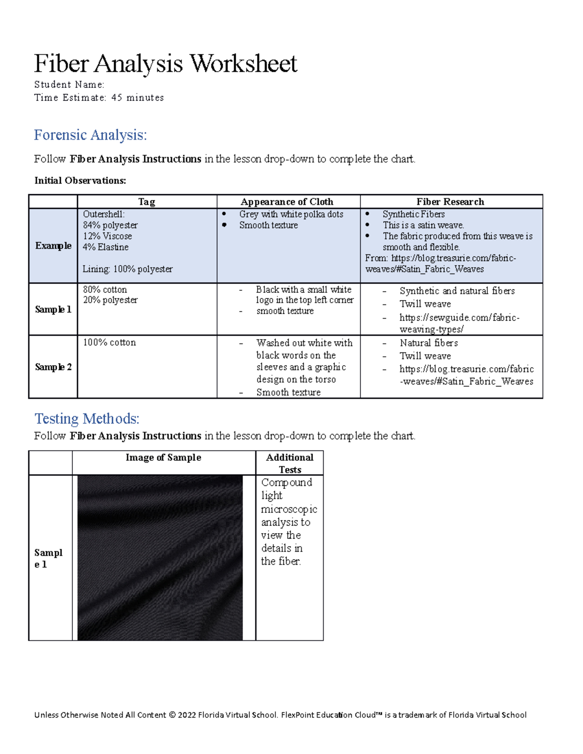 Fiber Analysis Worksheet - Forensic Analysis and Testing Methods - Studocu