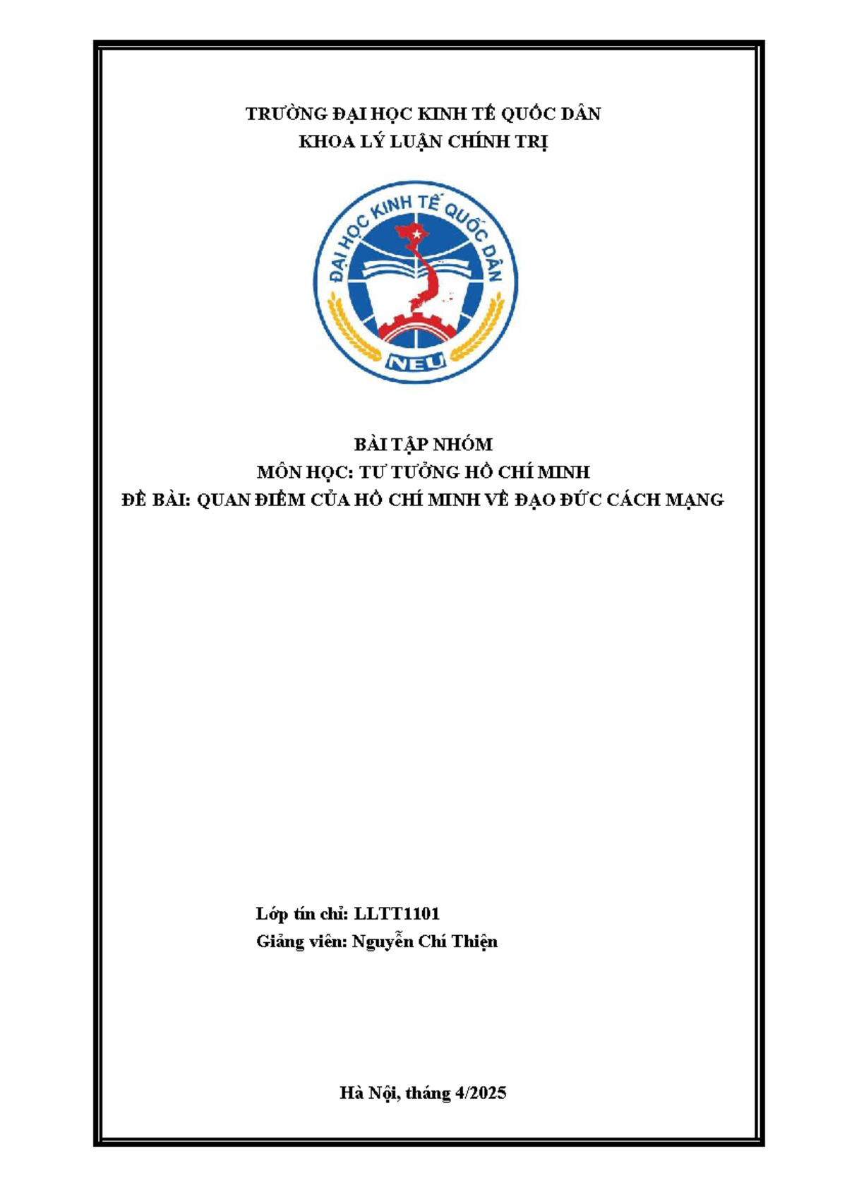 Tư Tưởng Hồ Chí Minh Về Đạo Đức Cách Mạng - LLTT1101 - Studocu