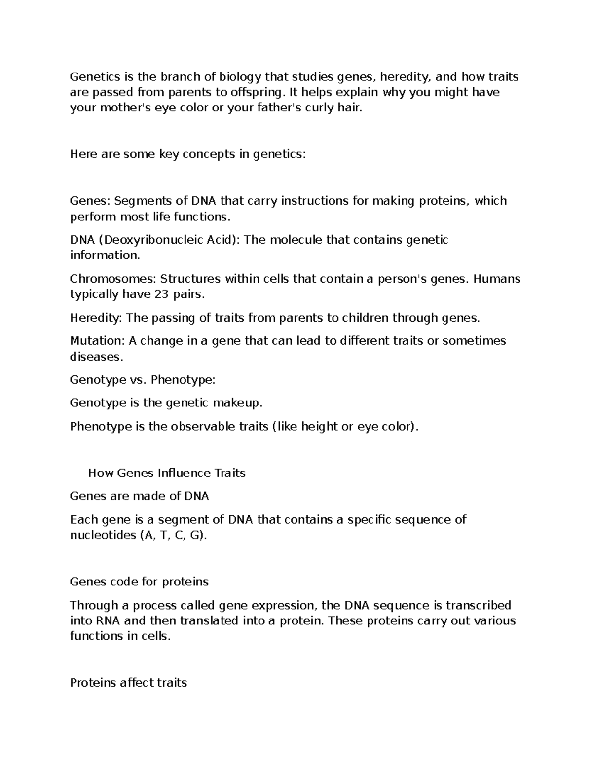 Genetics 101: Key Concepts in Genes and Heredity - Studocu