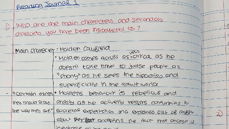 Reading Journal 1: Analyzing Characters in Salinger's Work - Studocu