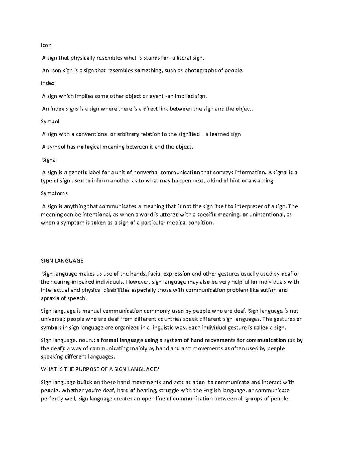 SIGN Language Basics: Icons, Signals & Fingerspelling in FSL - Studocu
