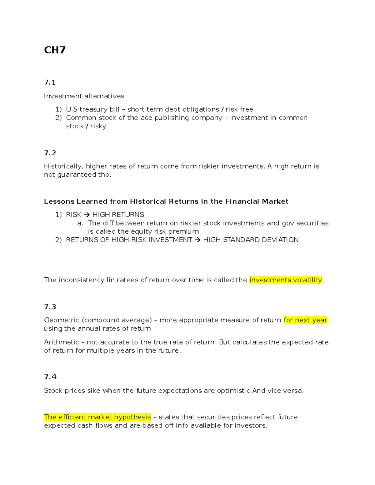 FINC Final - Spring 2024 - Summary of Chapters 7, 8, and 9 in Financial ...