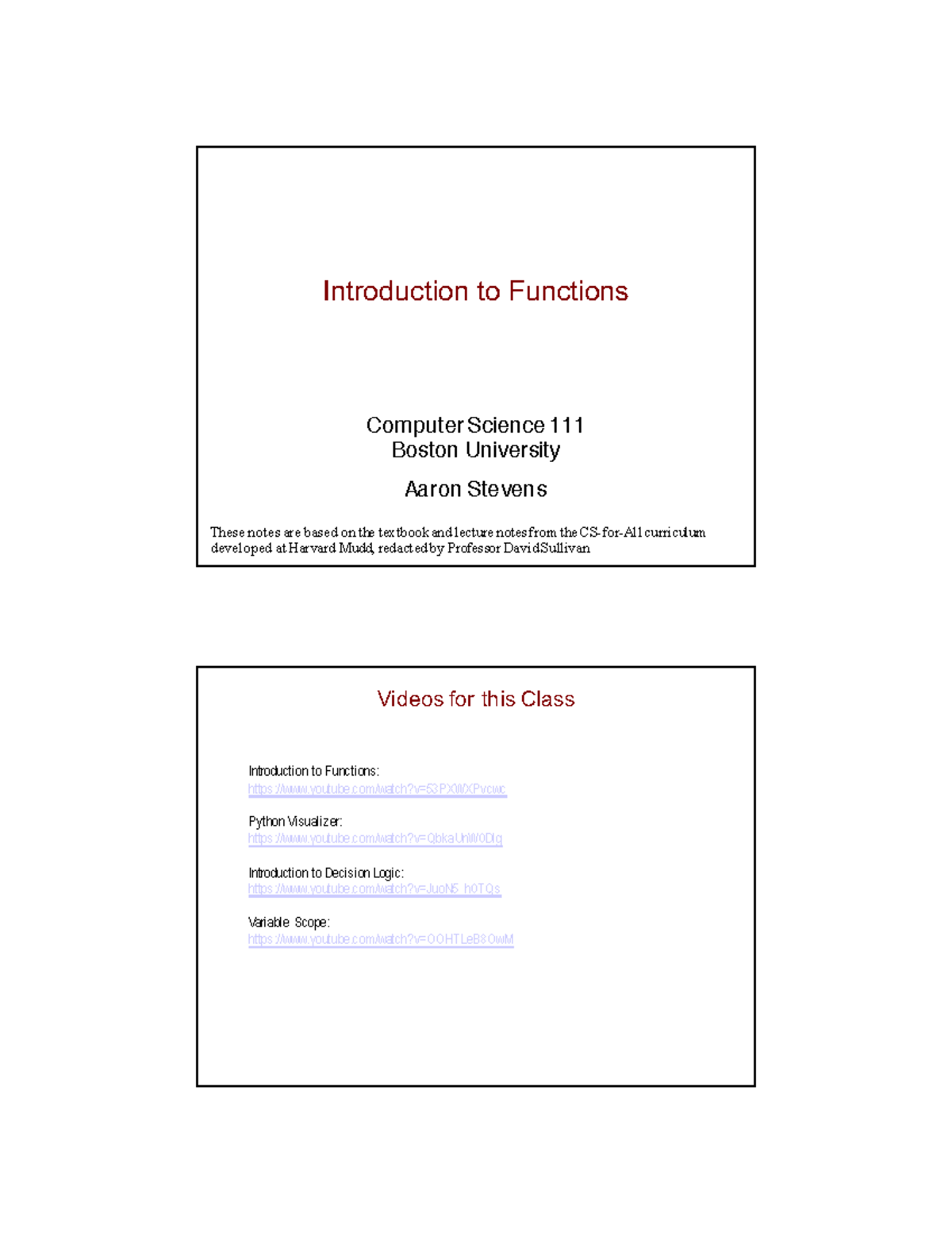 02a functions decisions - Introduction to Functions Computer Science 111 Boston University Aaron ...