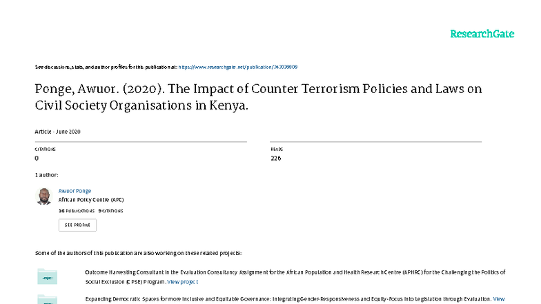 The Impact of Counter Terrorism Policies on Civil Society in Kenya (APC ...