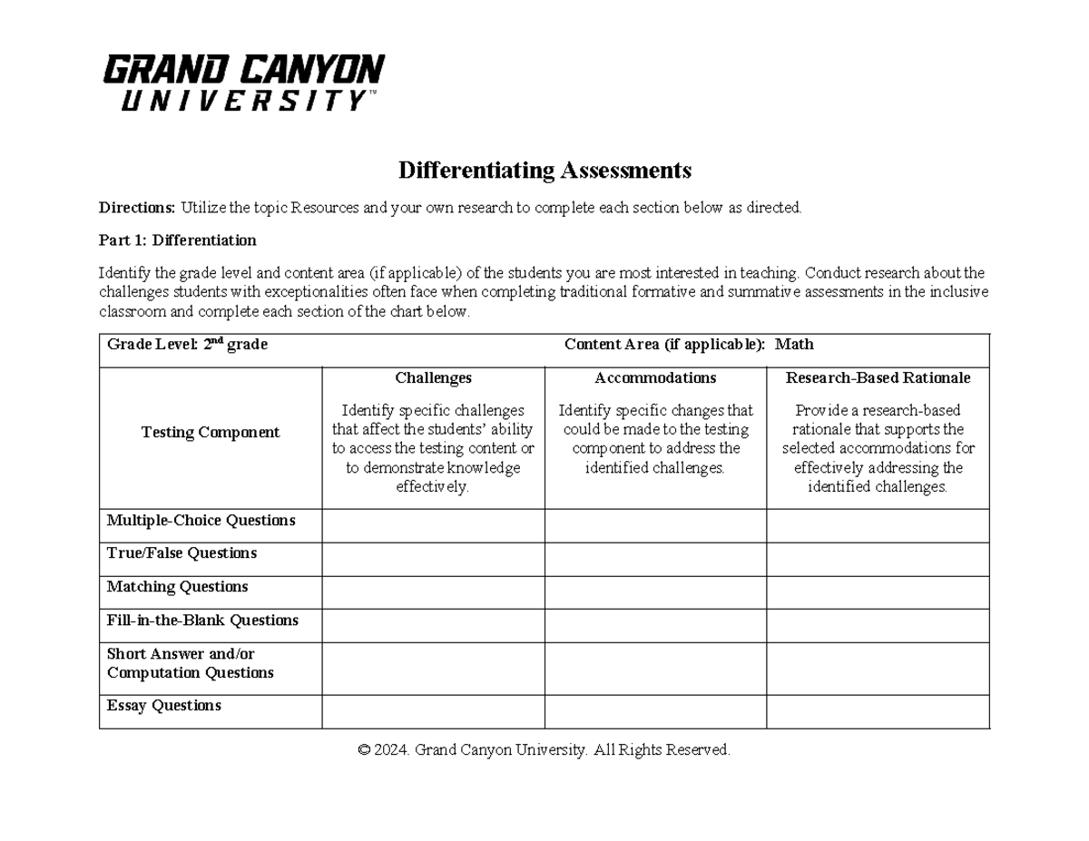 SPD-500 Differentiating Assessments for 2nd Grade Math - Studocu