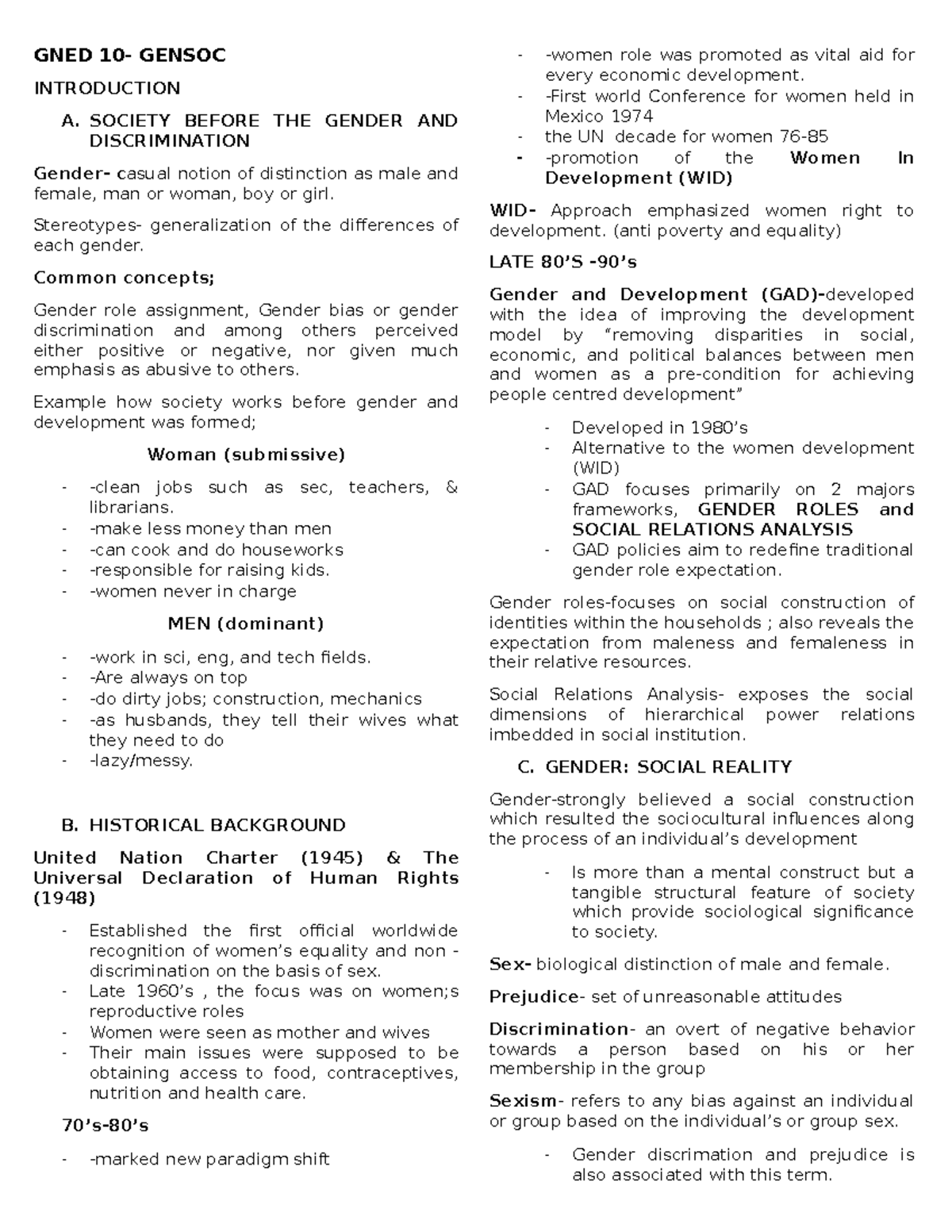 GNED 10 - GENSOC: Comprehensive Gender and Society Reviewer - Studocu