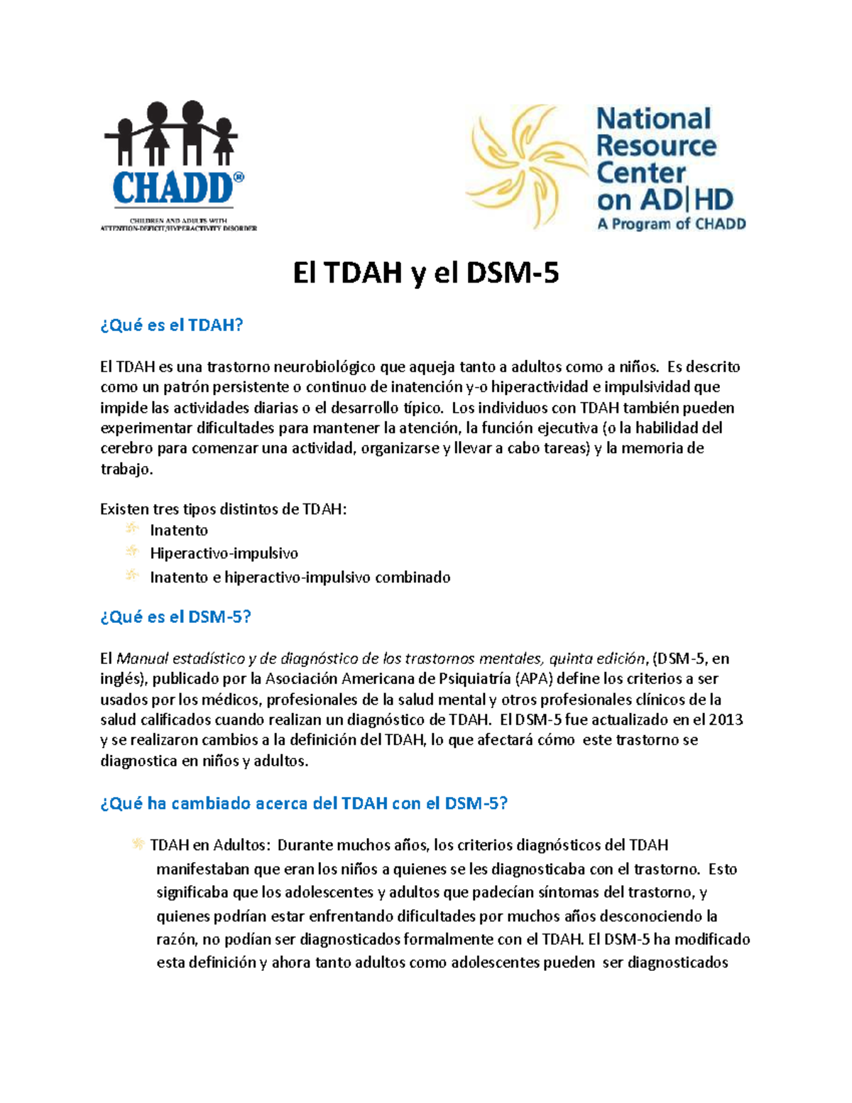 El TDAH y el DSM 5 - ¿Qué es el TDAH y el DSM-5? - El TDAH y el DSM ...