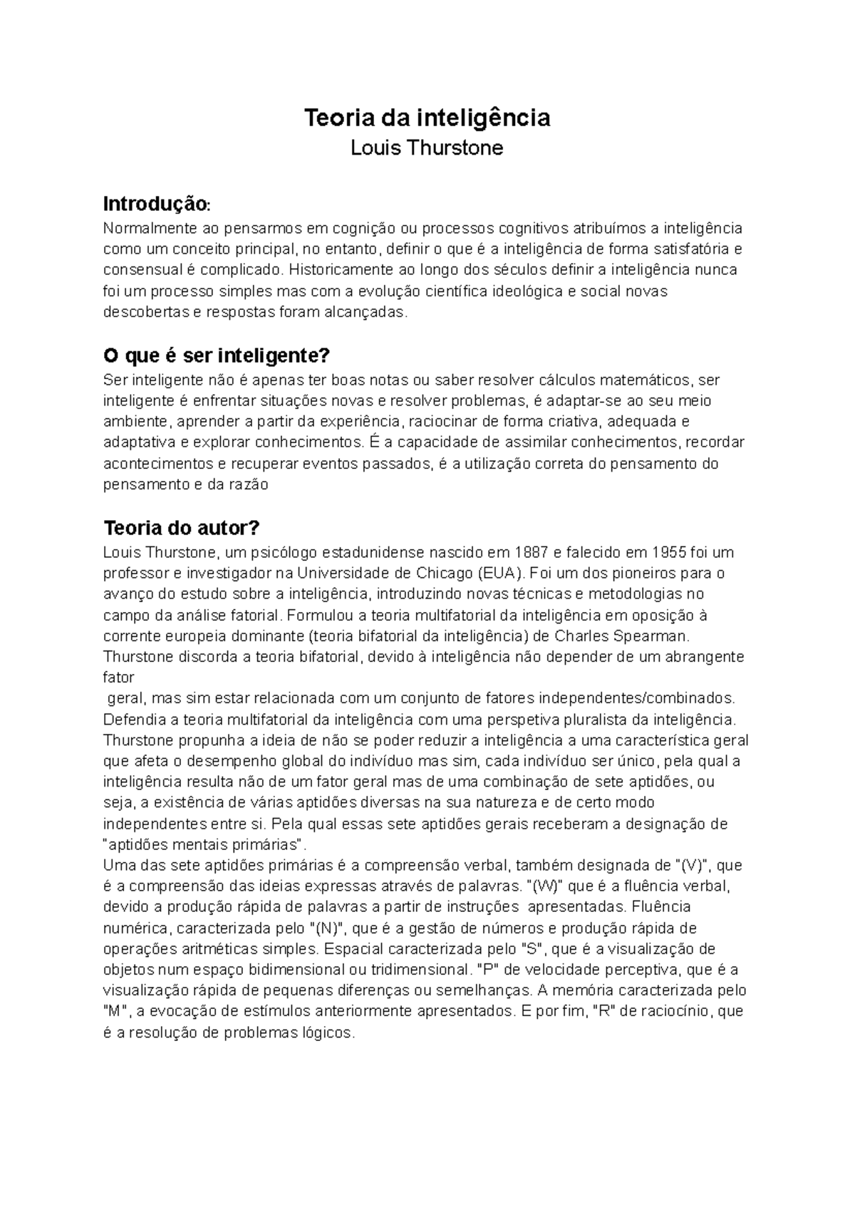 Teoria da Inteligência de Louis Thurstone: Uma Análise Multifatorial ...