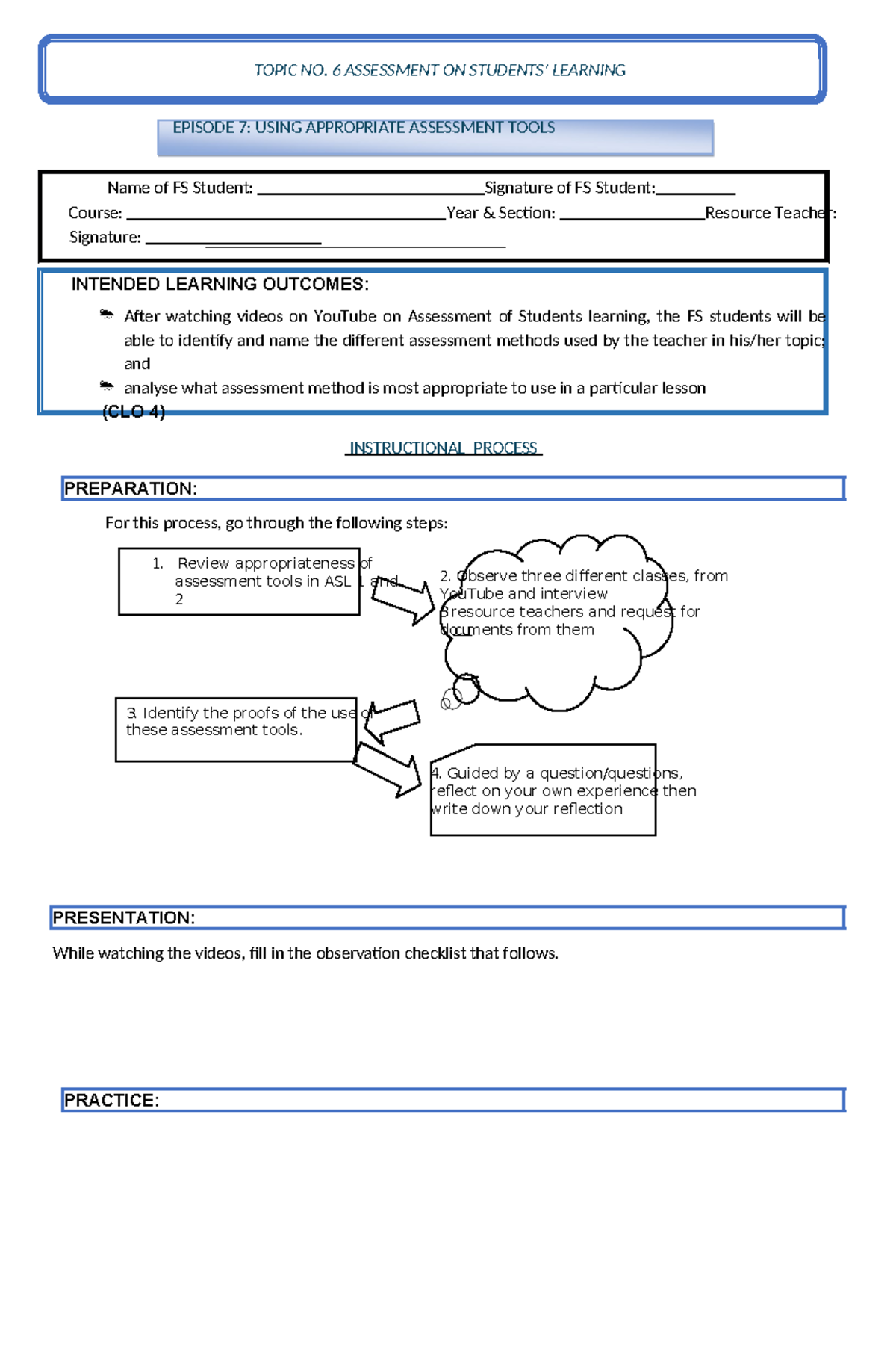 FS1 Learning Assessment Methods Portfolio EP 7 Analysis - Studocu