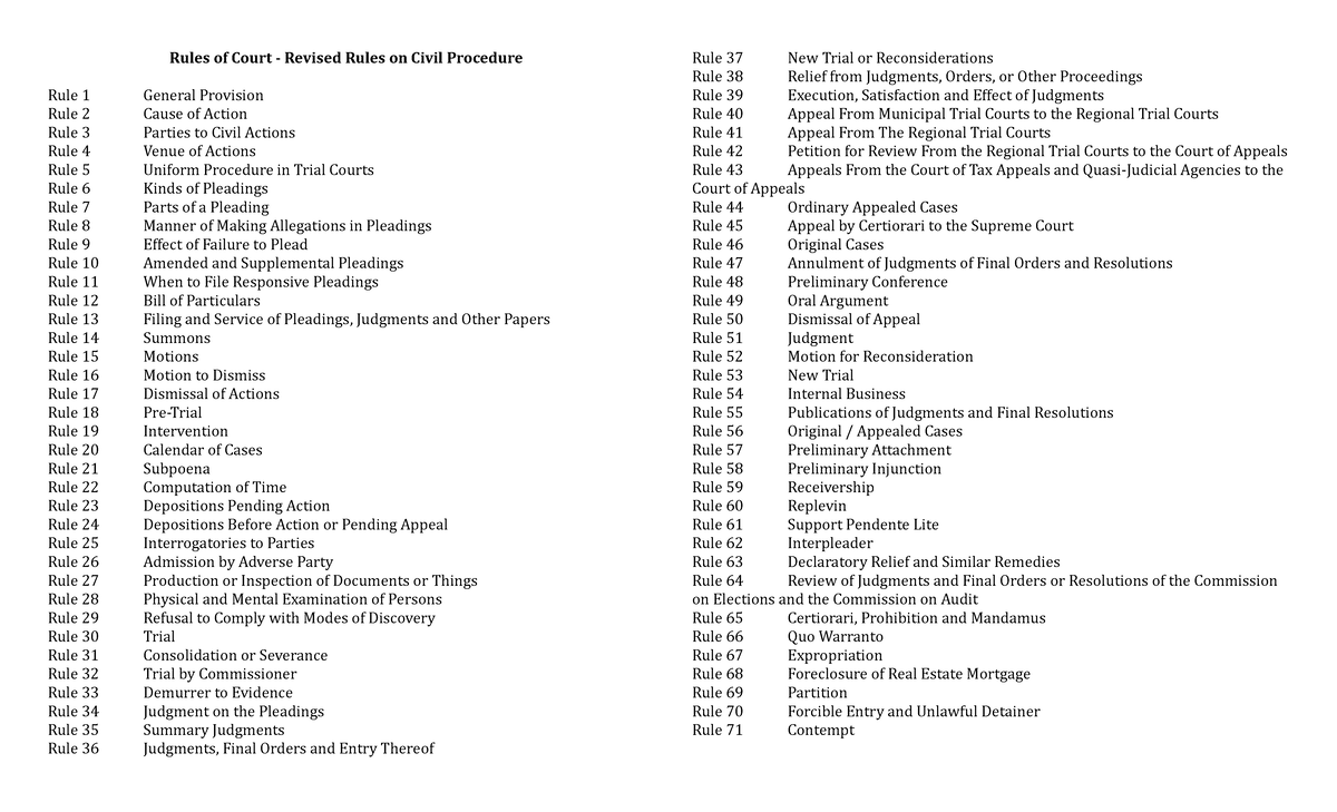 Rules of Court Enumeration - Rules of Court - Revised Rules on Civil ...
