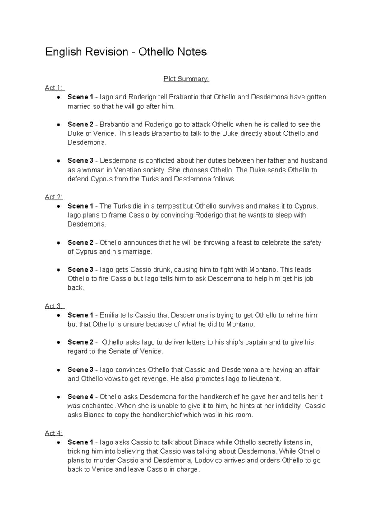 A-Level English Revision - Othello Notes - English Revision - Othello ...