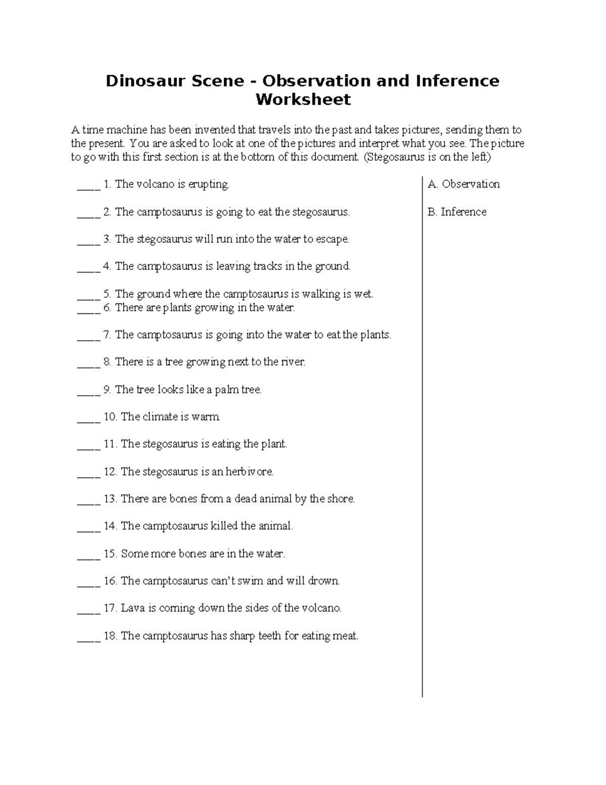 Dinosaur Scene Observation & Inference Worksheet - Studocu