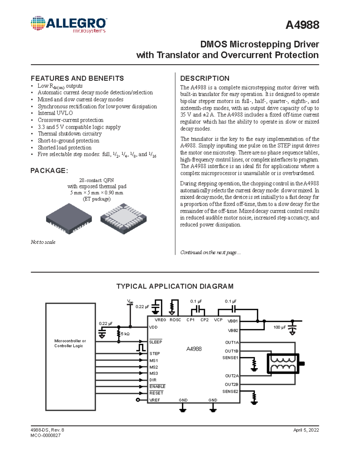 A4988 DMOS Microstepping Driver Datasheet with Features & Specs - Studocu