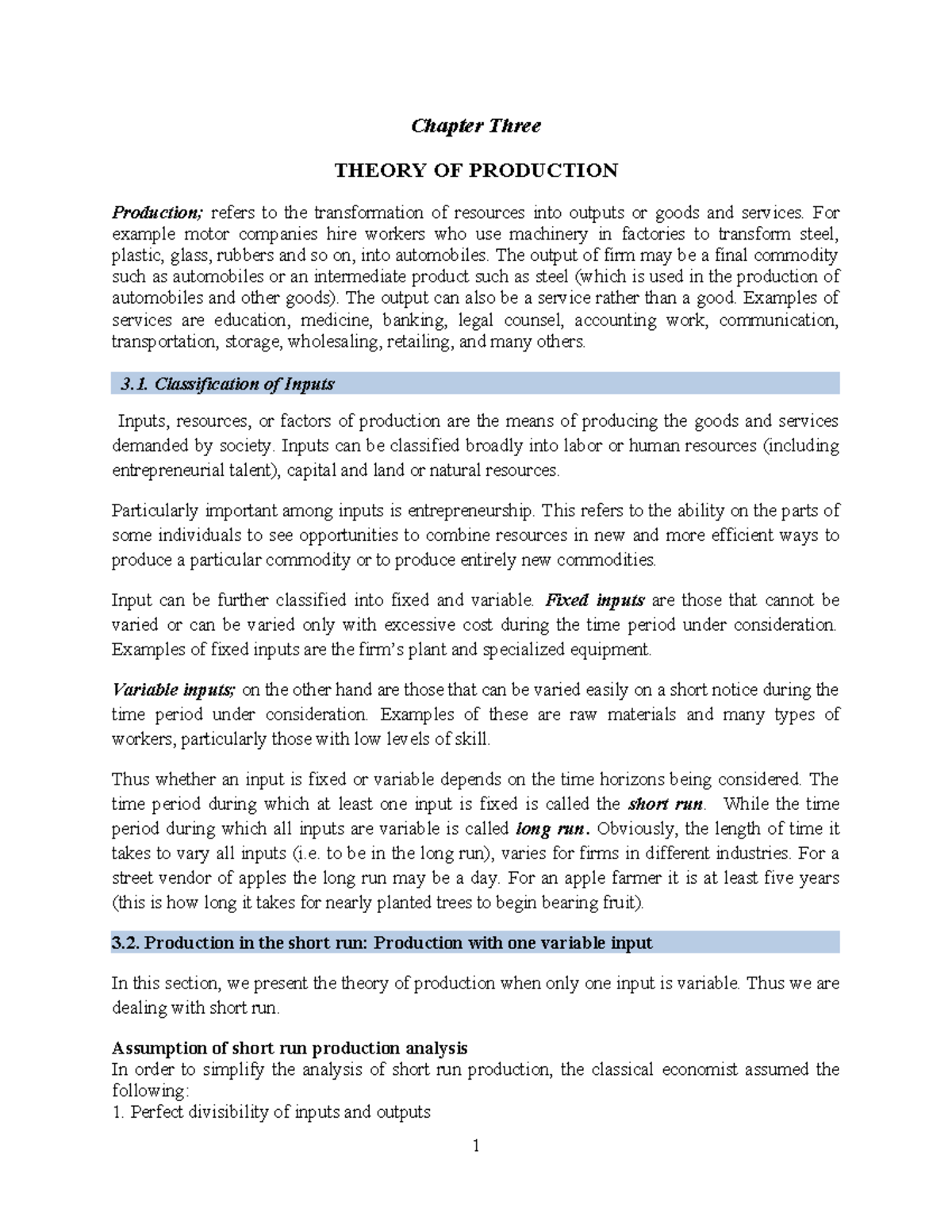 Chapter 3: Theory of Production - Transforming Inputs into Outputs ...