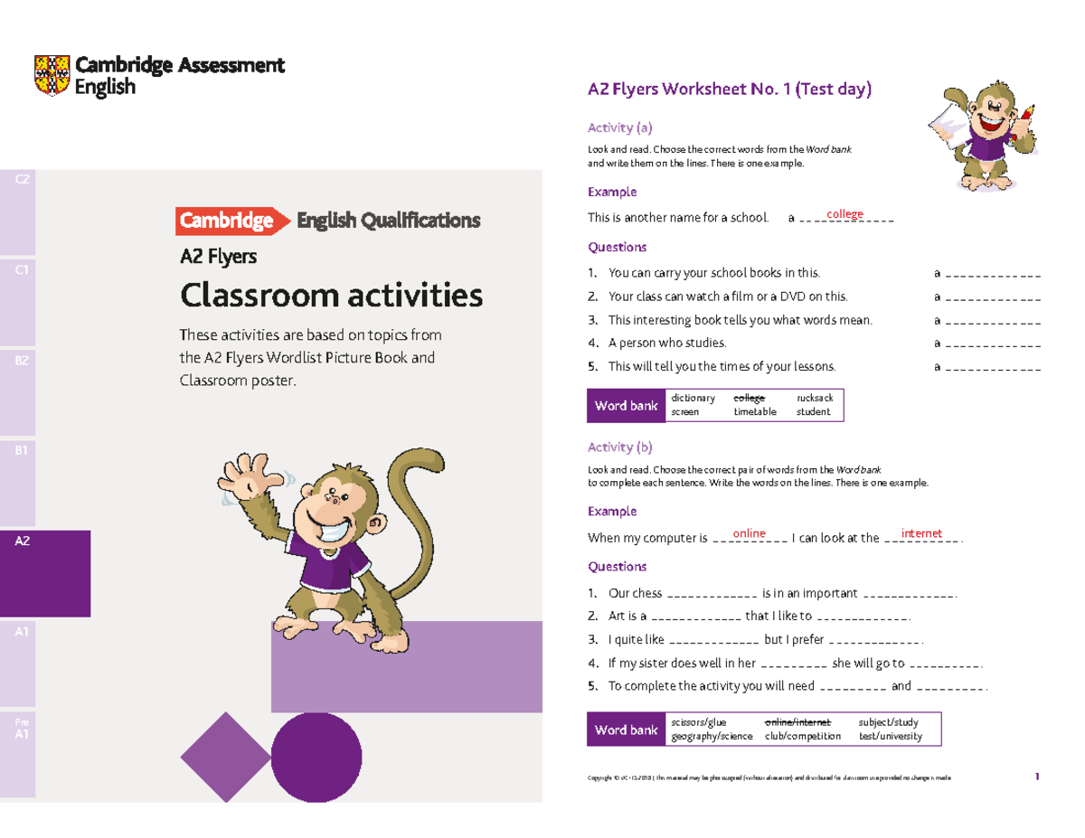 A2 Flyers Worksheet Activities Compilation (Test Day) - Studocu