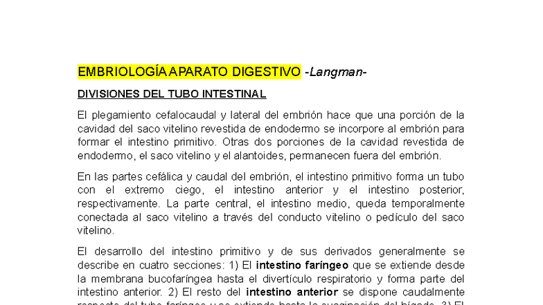 Resumen de Embriología del Aparato Digestivo (EMB 101) - Studocu