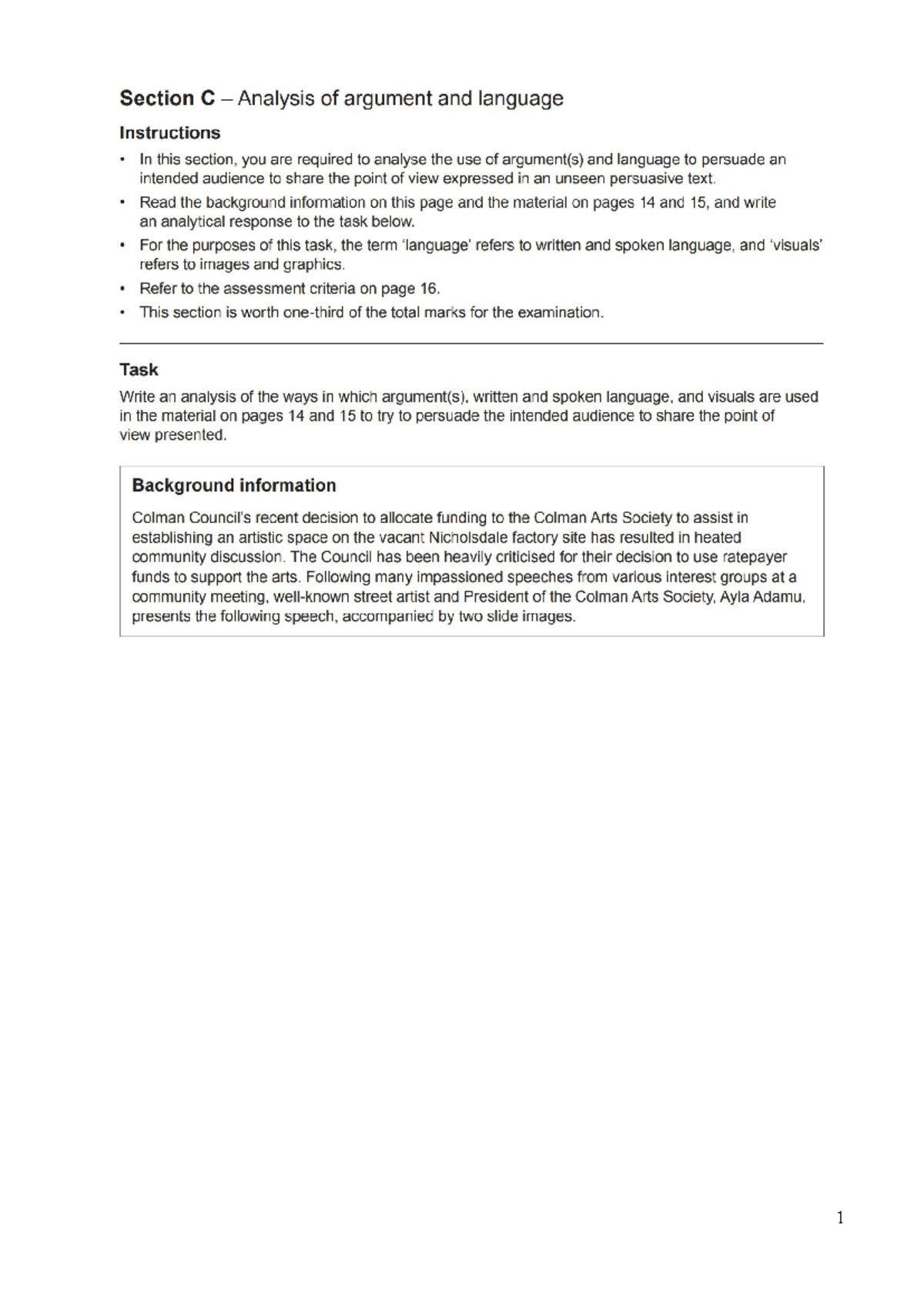 English Trial Exam 2024: Section C Analysis of Argument & Language ...