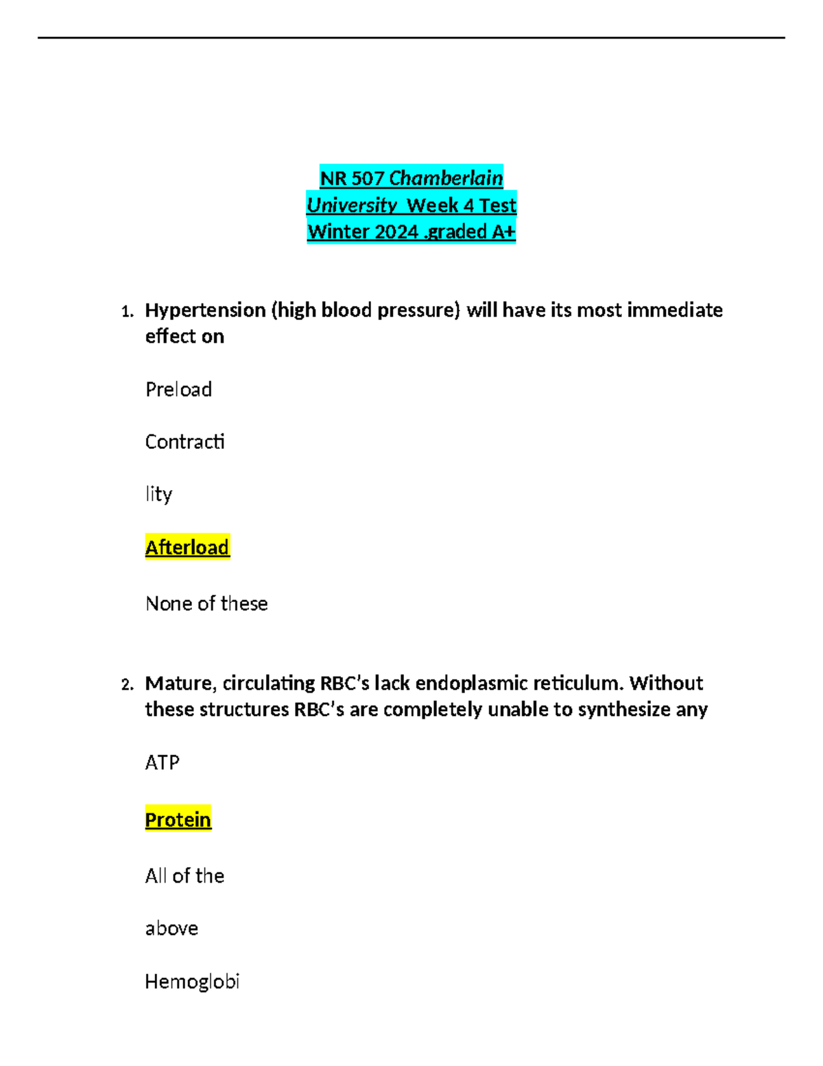 NR 507 Week 4 Midterm Exam Practice Questions & Answers - Studocu