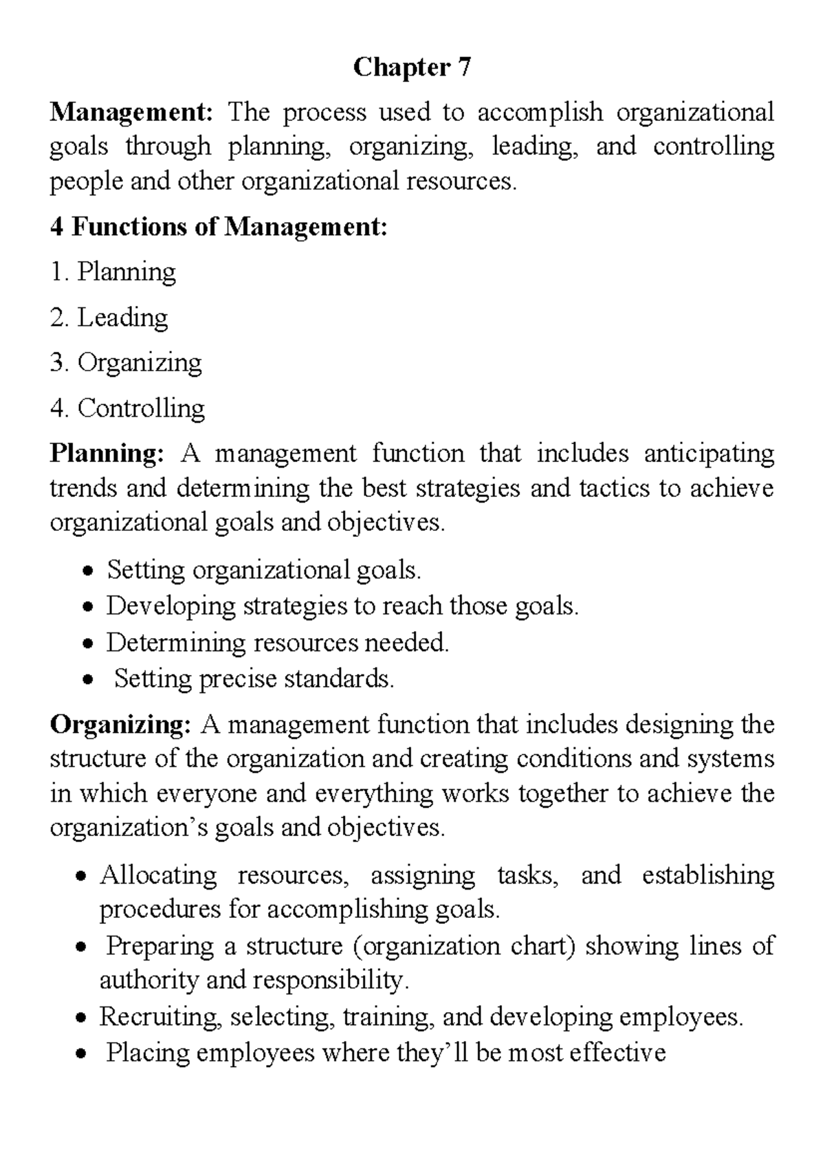 Chapter 07: Understanding Management Functions and Planning - Studocu