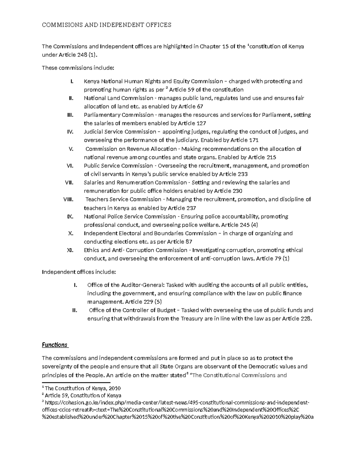 The Commissions and Independent offices are highlighted in Chapter 15 ...