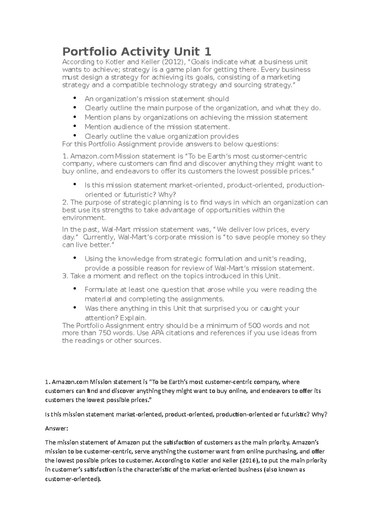 BUS 5112 Marketing Management Portfolio Activity: Unit 1 Analysis - Studocu