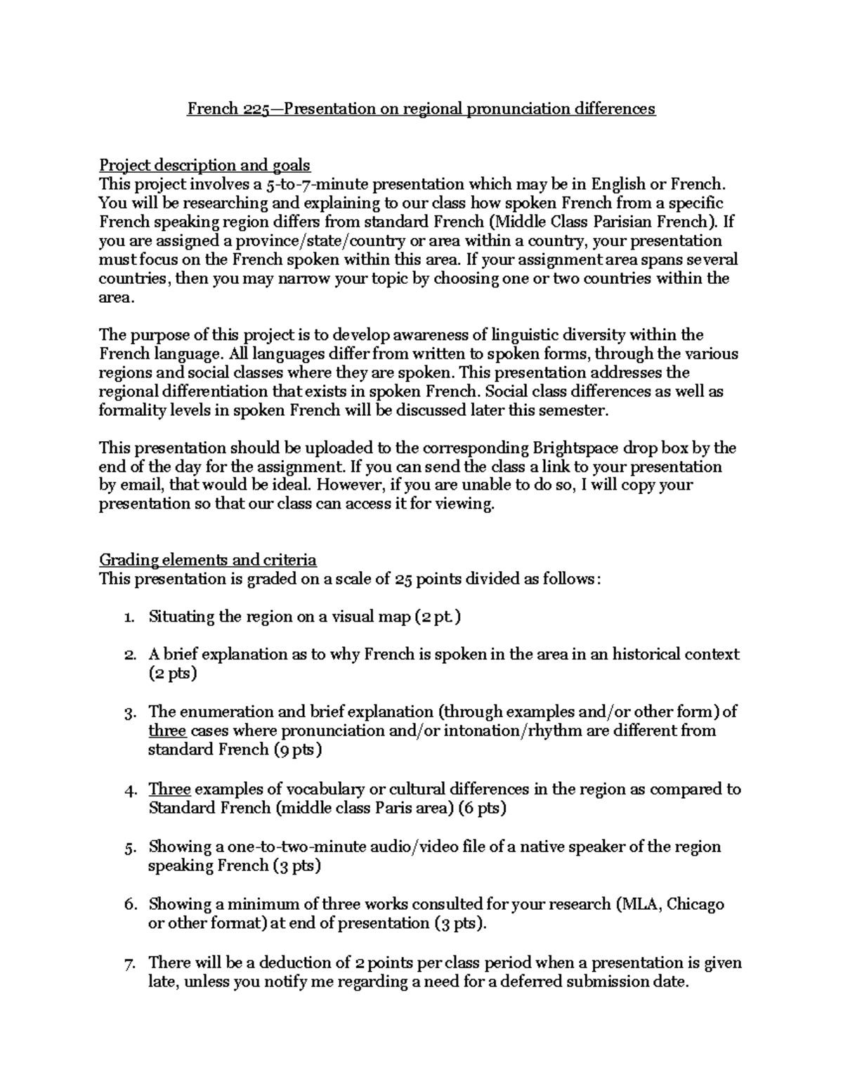 French 225: Accents in Regional Pronunciation - Oral Presentation Guide ...