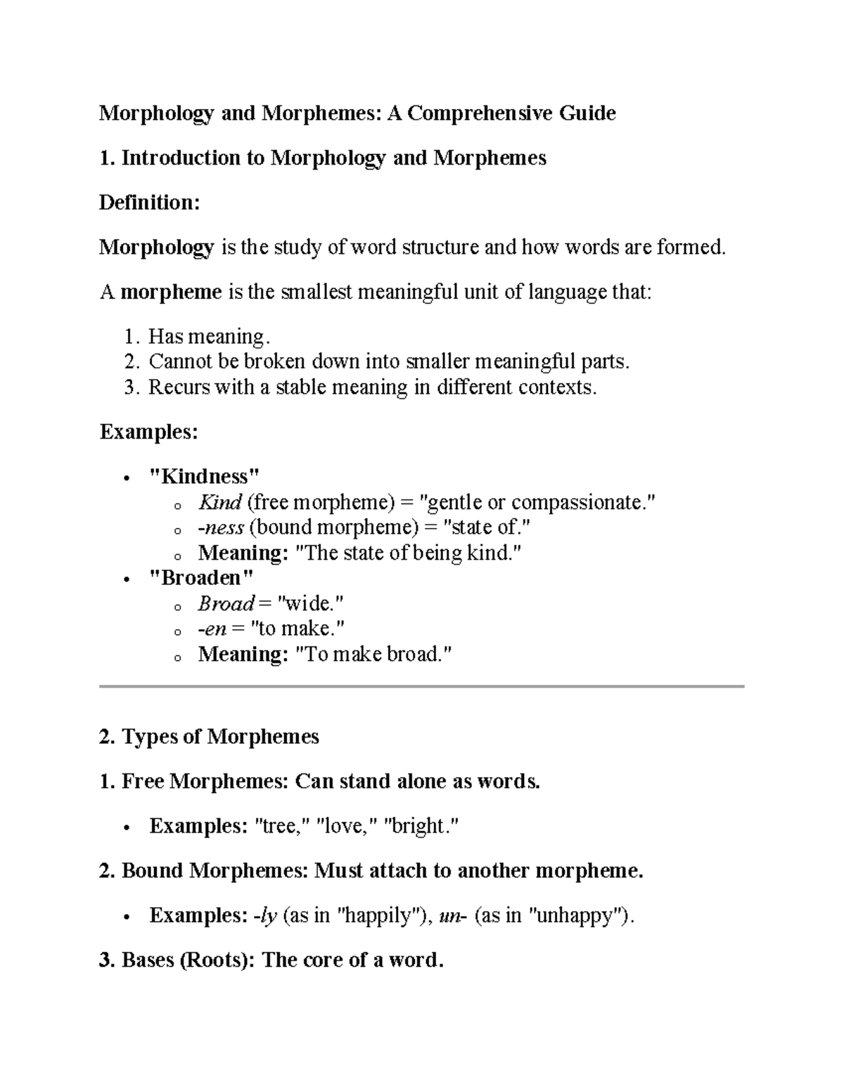 Morphology and Morphemes - Introduction to Morphology and Morphemes ...