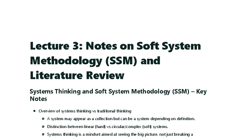 Lecture 3 Notes on Soft System Methodology (SSM) and Literature Review ...