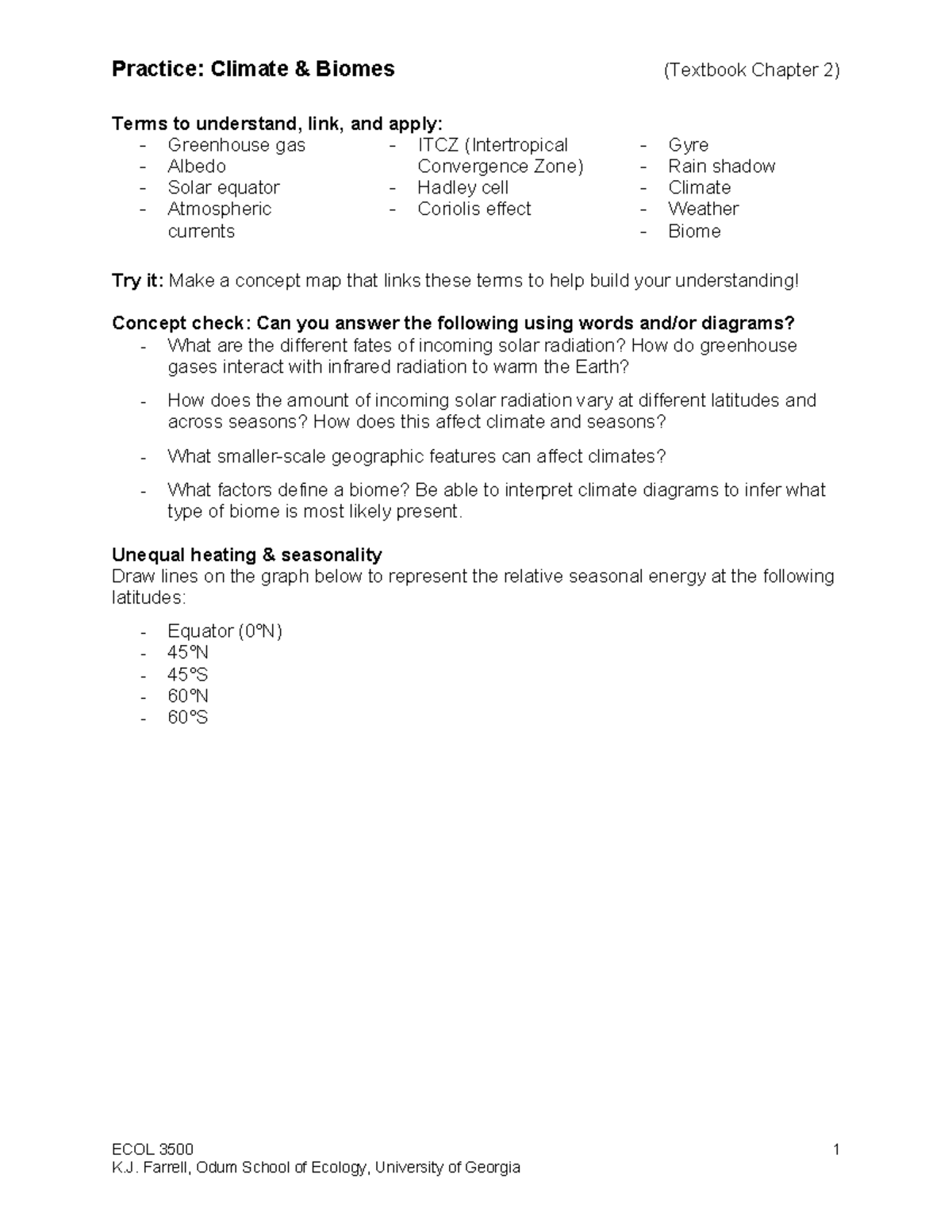 ECOL 3500: Practice on Climate & Biomes (Textbook Chapter 2) - Practice ...