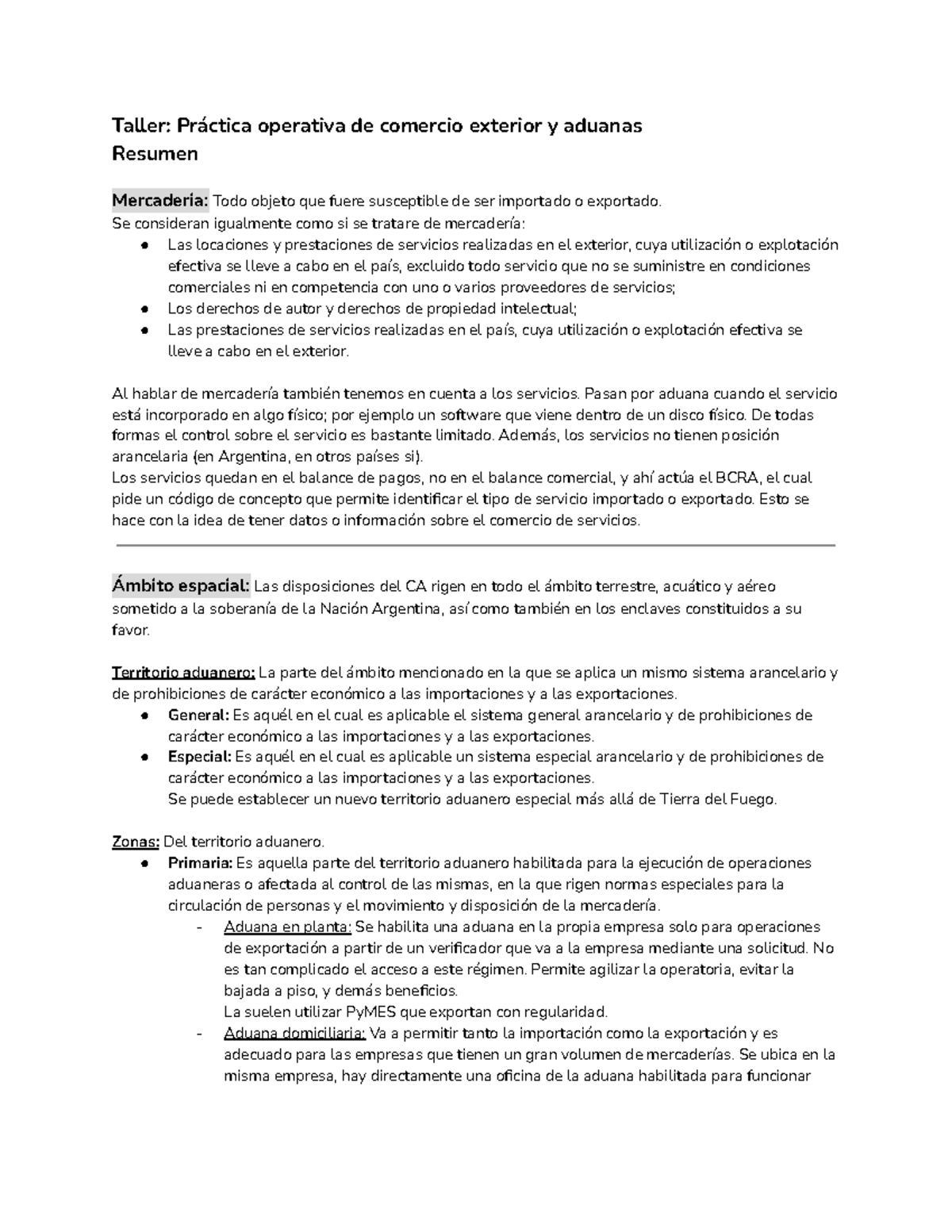 Practica operativa de comex y aduanas | Resumen - Taller: Práctica ...