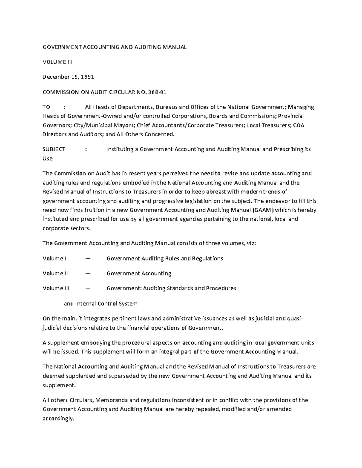 GAM for NGAs Volume II - Lecture - GOVERNMENT ACCOUNTING MANUAL (GAM ...