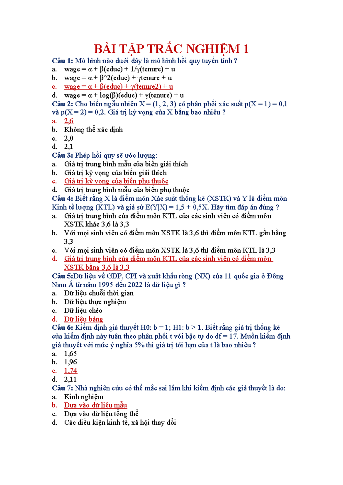 BÀI TẬP TRẮC NGHIỆM KTL - TN-KTL - Studocu