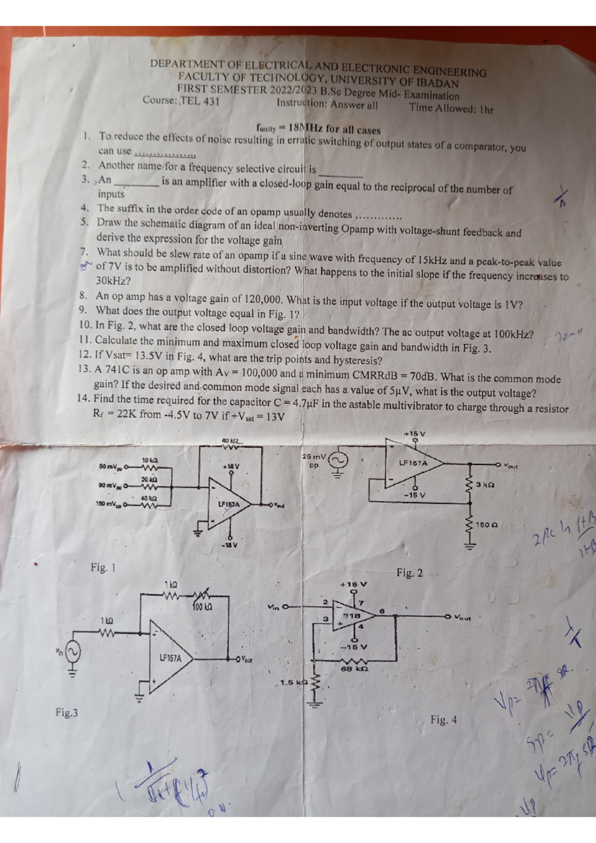 TEL 431 First Semester Test Questions: Electrical Engineering ...