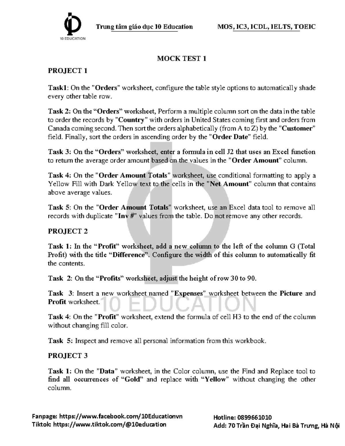 MOCK TEST 1 - onnnnnnnnnnn - Trung tâm giáo dục 10 Education MOS, IC3 ...